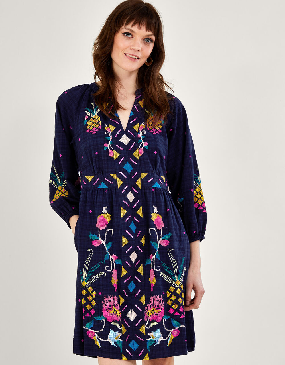 Pineapple Embroidered Dress Blue | Day Dresses | Monsoon UK.