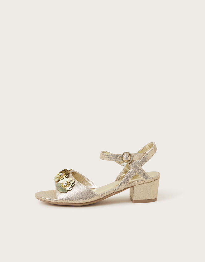Floral Sequin Two-Part Slingback Mini Heels Gold | Shoes | Monsoon UK.