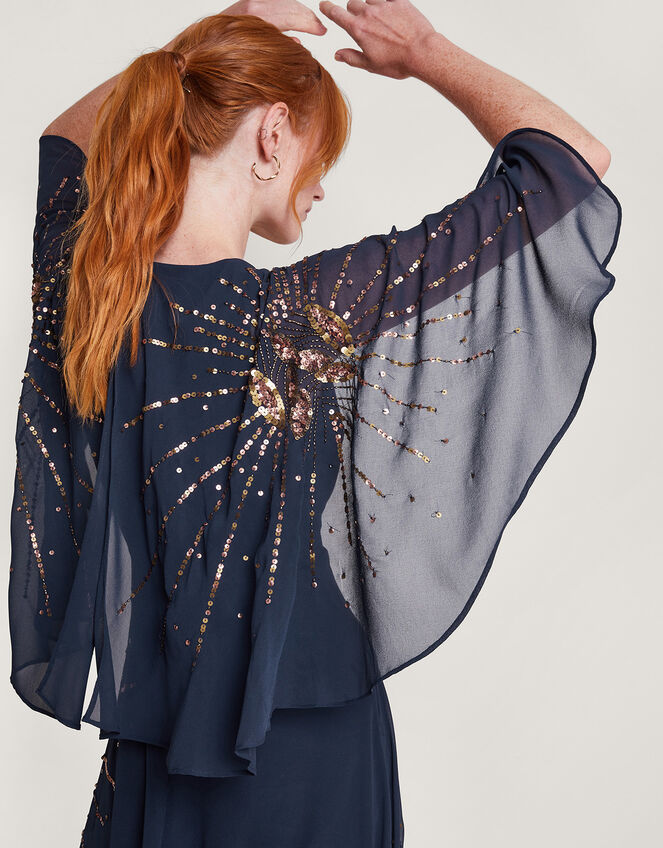 Ella Embellished Cape Dress Blue | Evening Dresses | Monsoon UK.