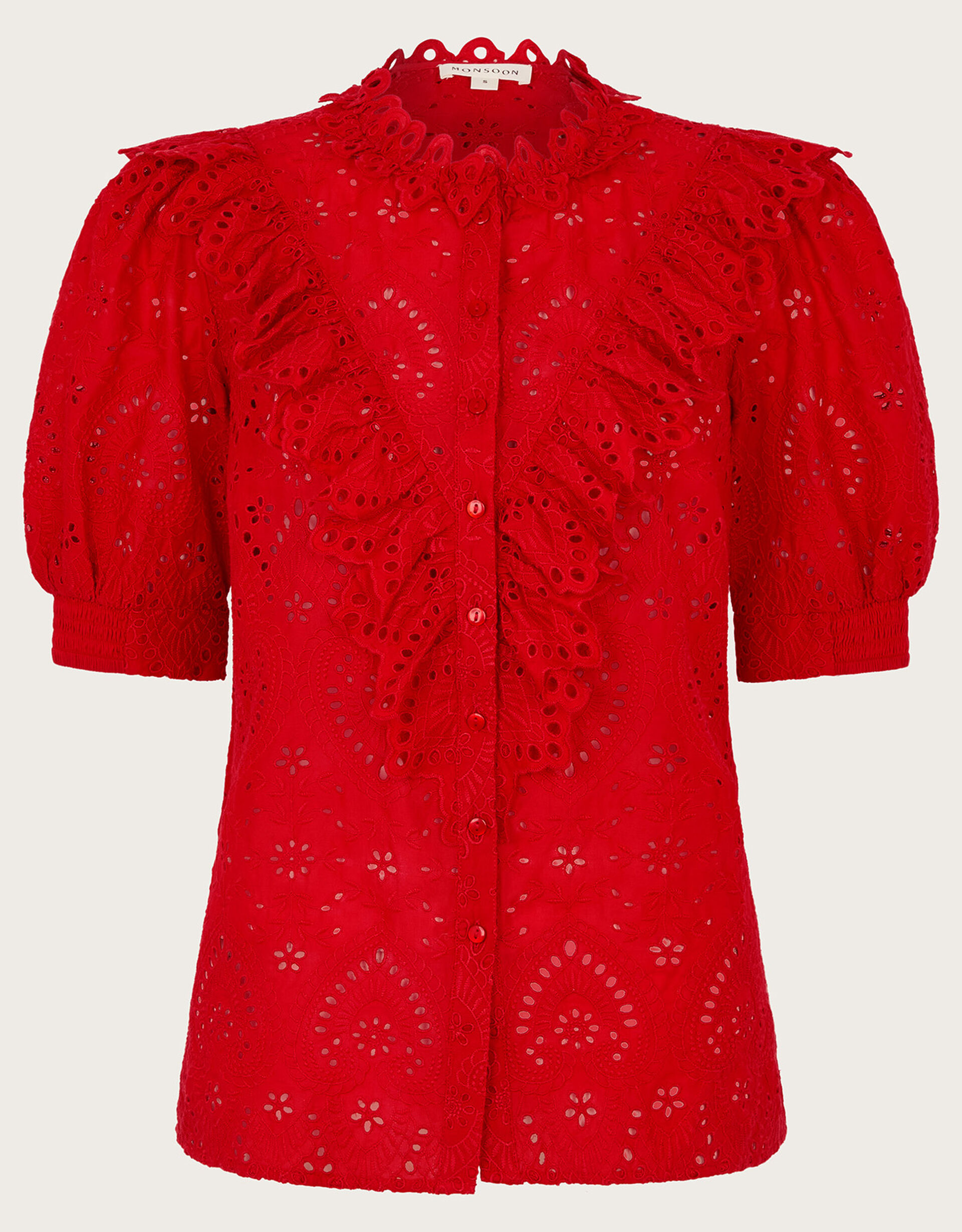 Mari Broderie Blouse Red | Tops & T-shirts | Monsoon UK.