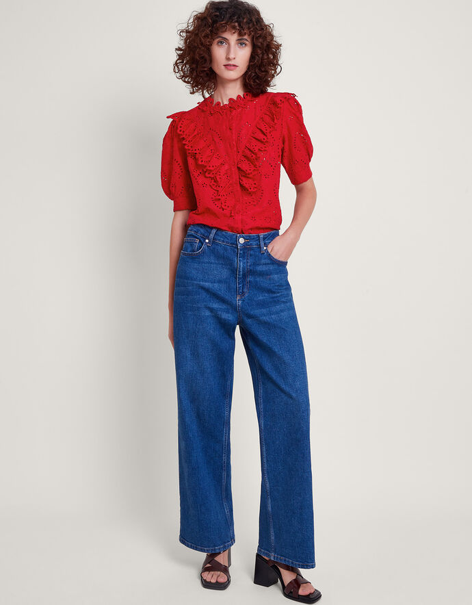 Mari Broderie Blouse Red | Tops & T-shirts | Monsoon UK.