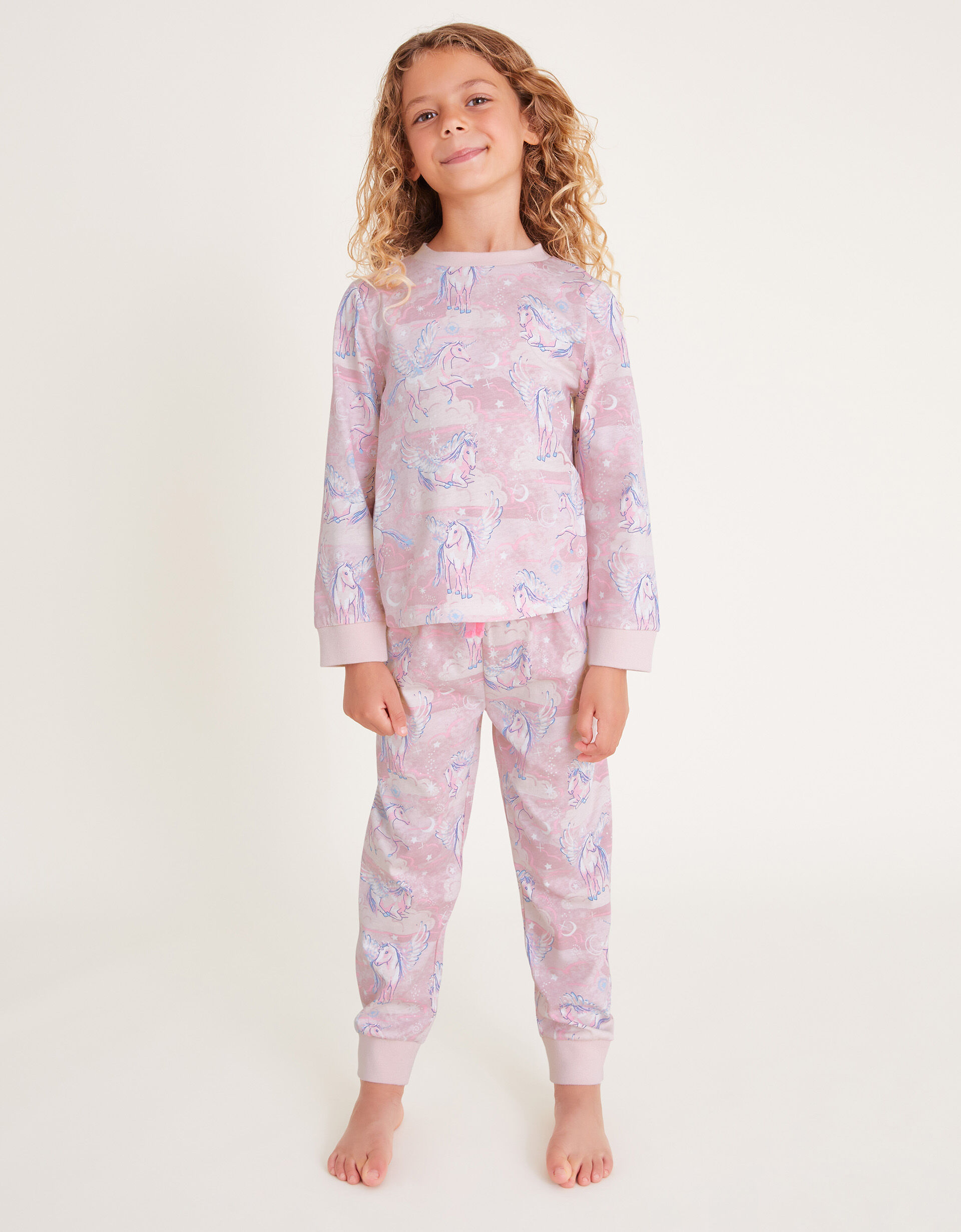 Unicorn Print Long Sleeve Pyjamas Set Pink