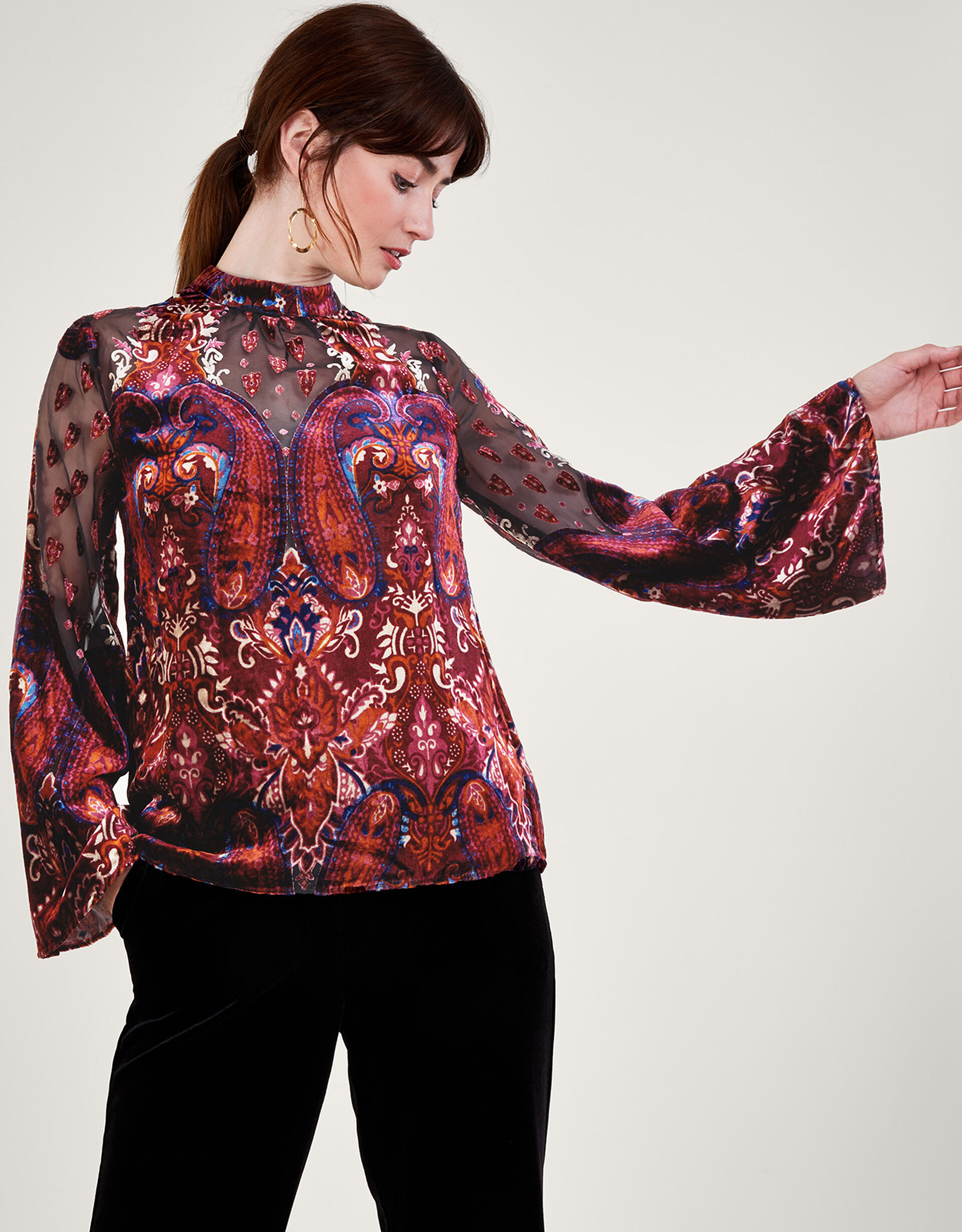 Peri Paisley Devore Top Black
