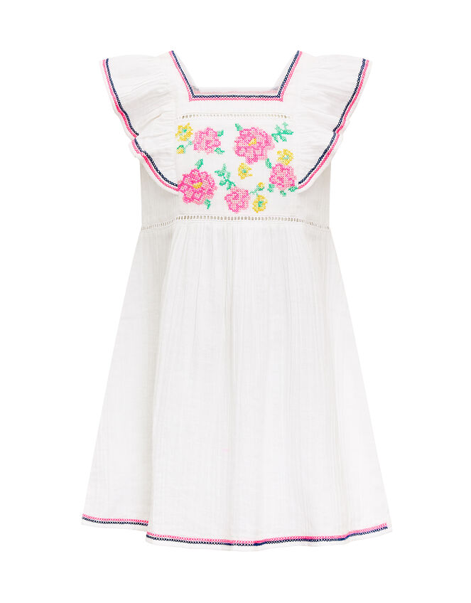 Sunuva Floral Stitch Dress White