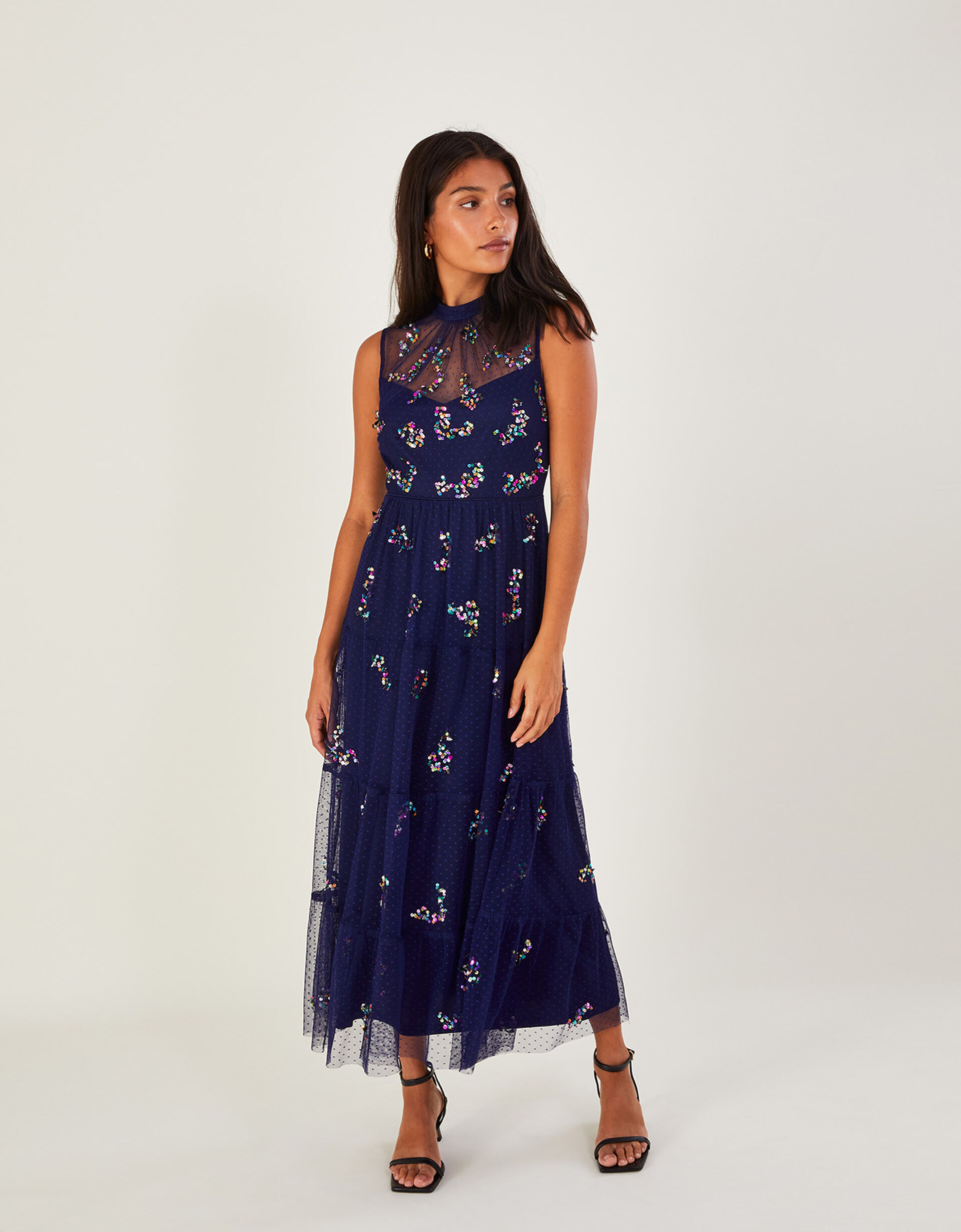 Suzie Spot Mesh Embellished Midi Dress Blue