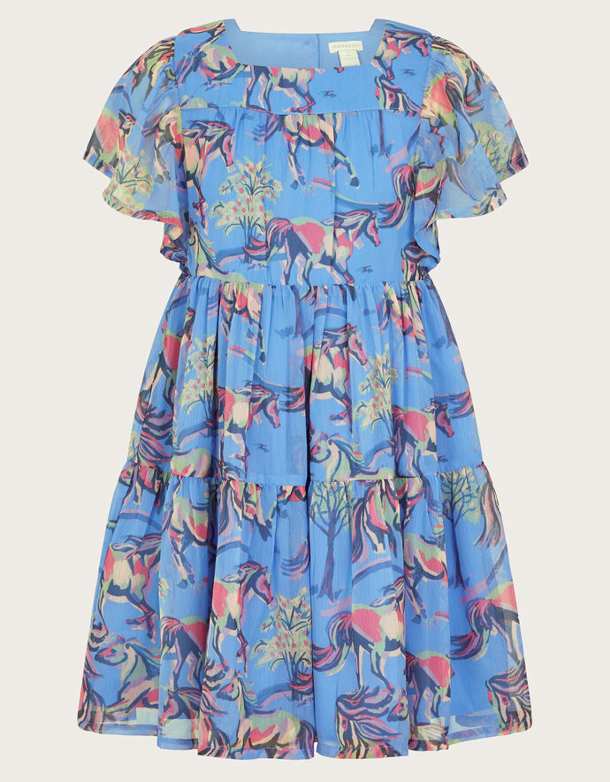 Horse Print Dress Blue | Girls' Dresses | Monsoon UK.