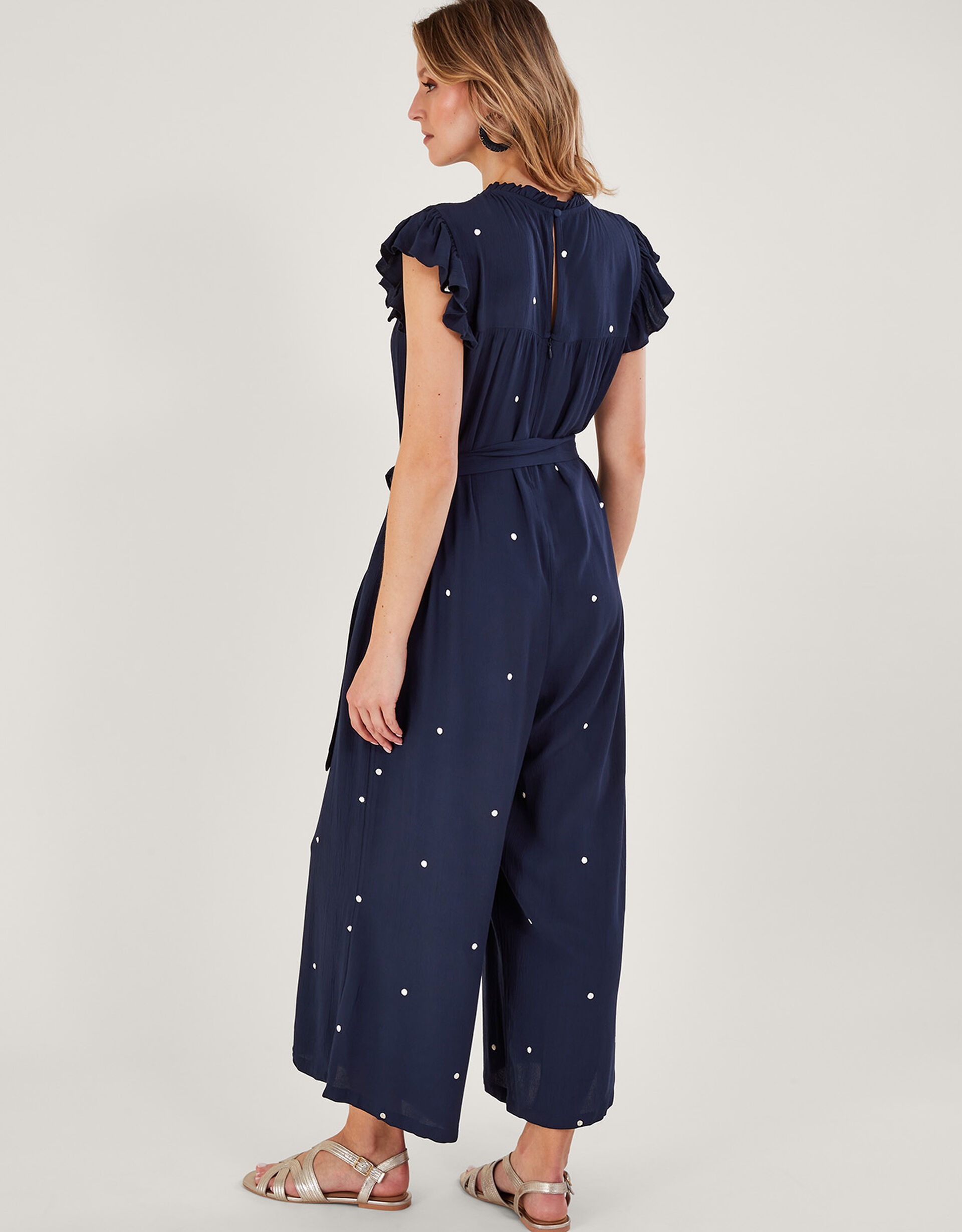 Embroidered Spot Jumpsuit Blue | Jumpsuits | Monsoon UK.