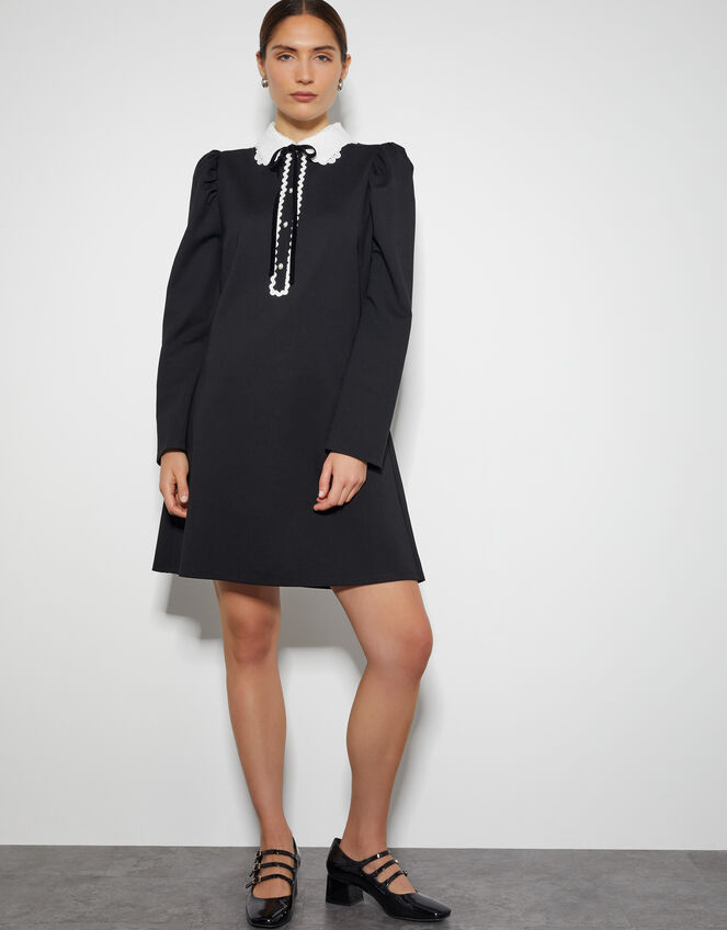 Polly Lace Collar Ponte Mini Dress Black