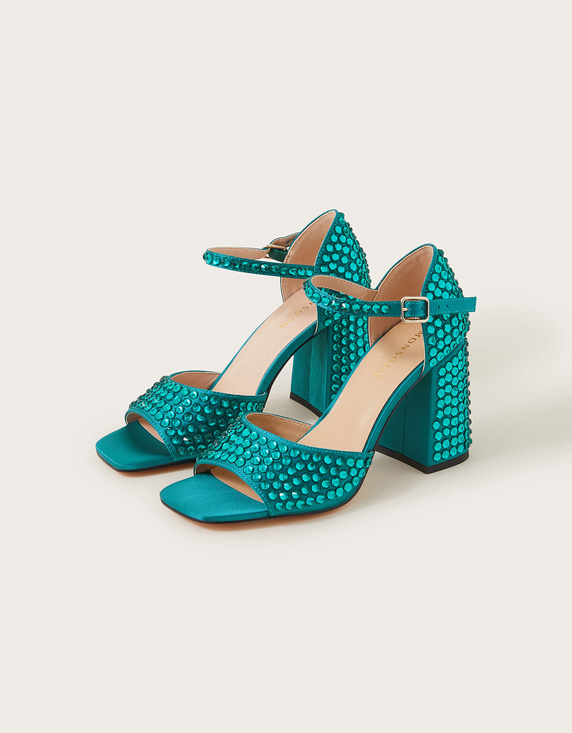 Gem Embellished Heels Teal
