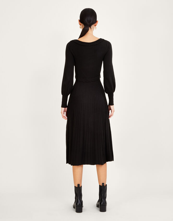 Pleat Trim Slash Neck Midi Dress with LENZING™ ECOVERO™ Black | Day ...