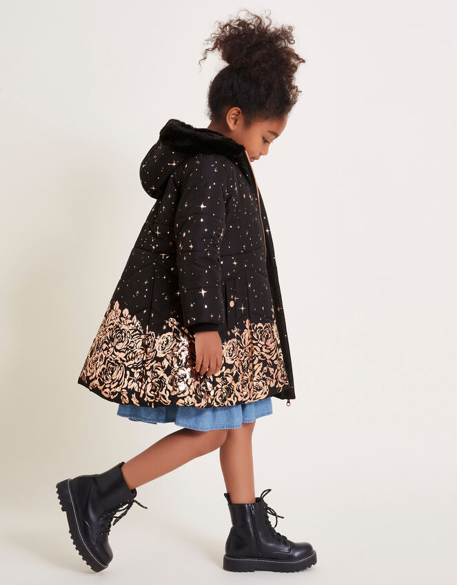 Fiorella Foil Border Coat Gold | Girls' Coats & Jackets | Monsoon UK.