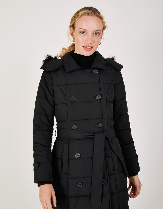 Roxy Padded Belted Coat with Recycled Polyester Black
