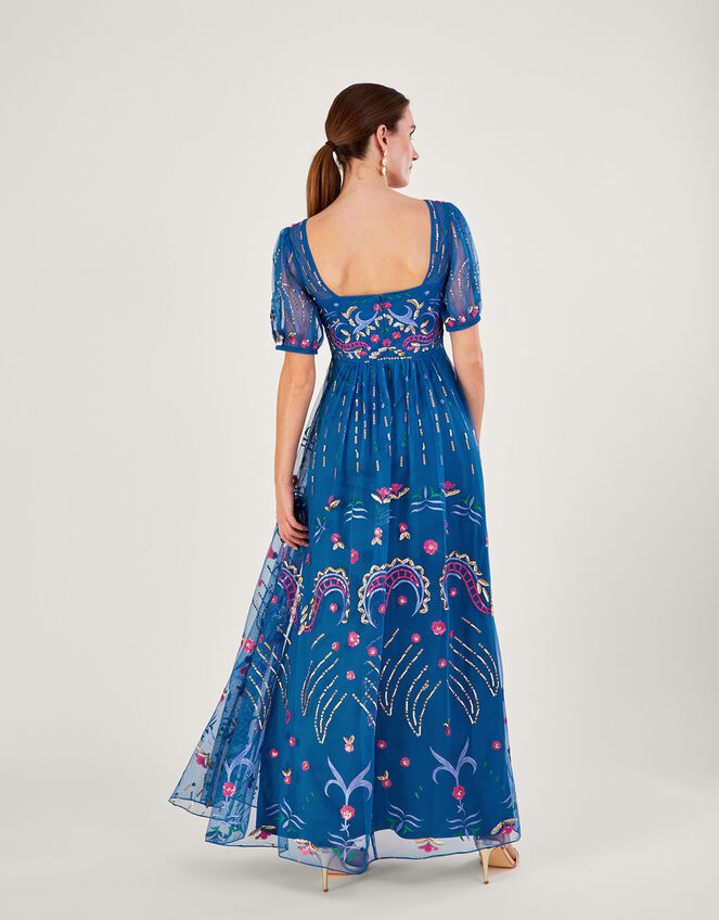 Tilly Embellished Maxi Dress in Recycled Polyester Blue | Evening ...