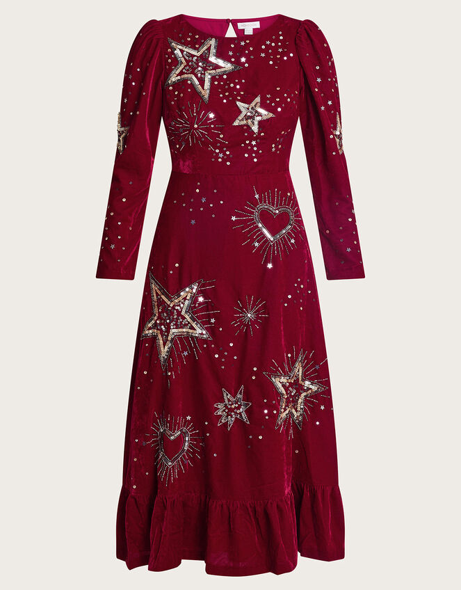Kata Embellished Velvet Dress Red | Evening Dresses | Monsoon UK.