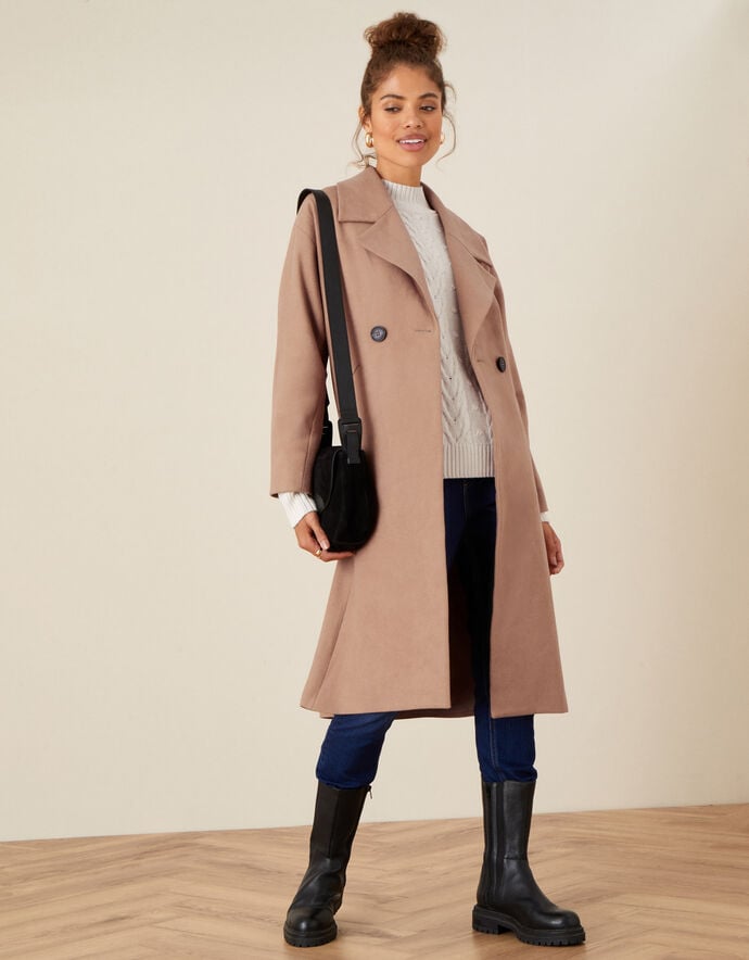 Lilian Longline Coat in Wool Blend Camel | Women's Coats | Monsoon UK.
