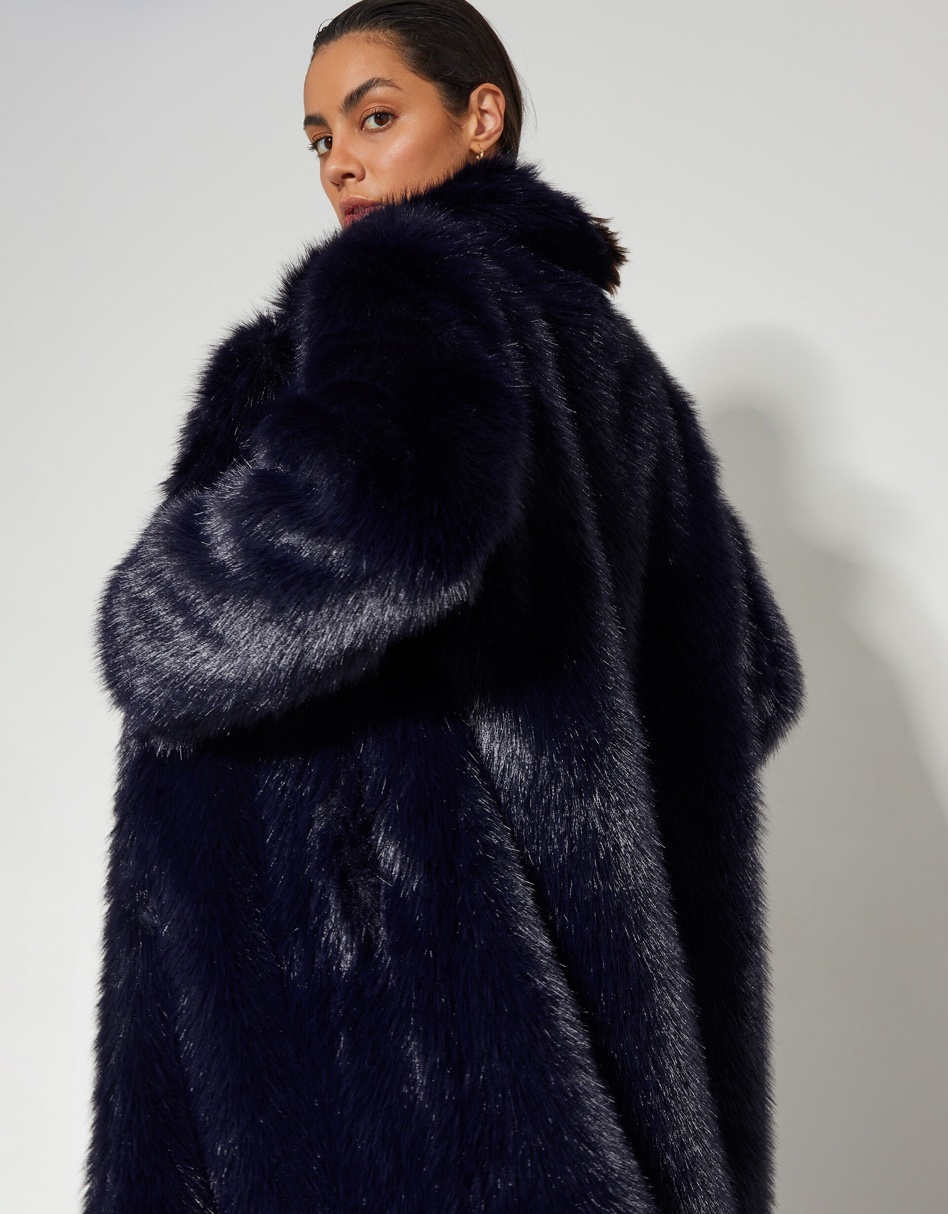 Camille Faux Fur Coat Blue | Women's Coats | Monsoon UK.