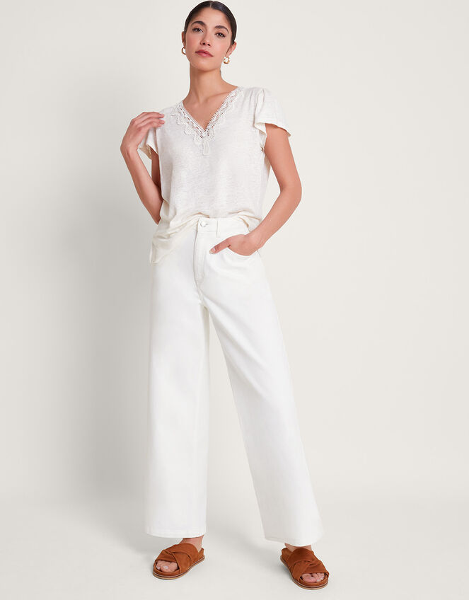 Lisa Lace Linen T-Shirt Ivory | Tops & T-shirts | Monsoon UK.