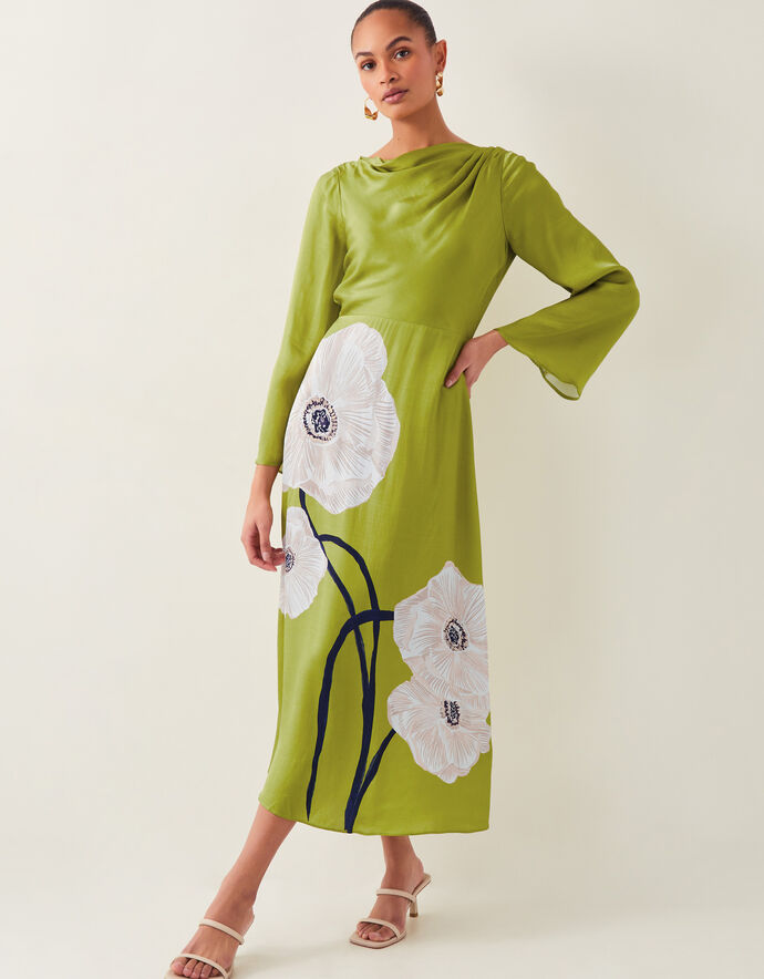 Molly Floral Print Satin Dress Green