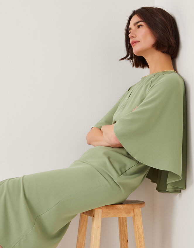 Cassandra Cape Sleeve Midi Dress Green | Evening Dresses | Monsoon UK.