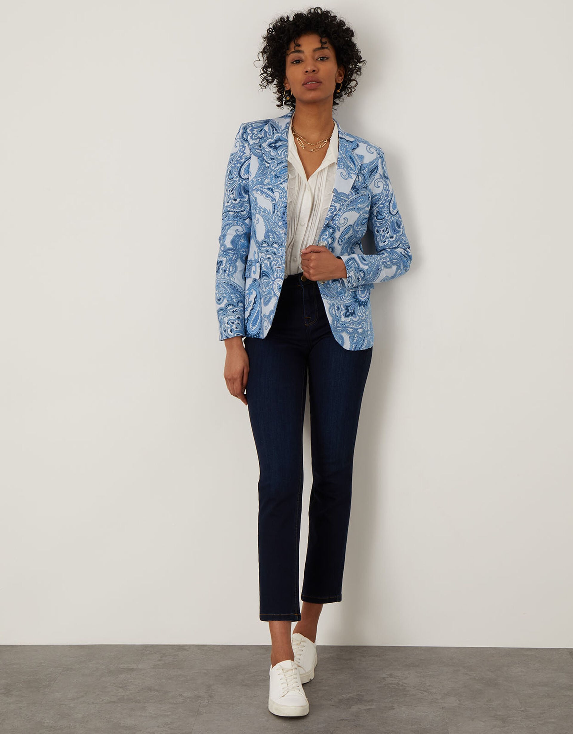 Paisley Jacket in Linen Blend Blue