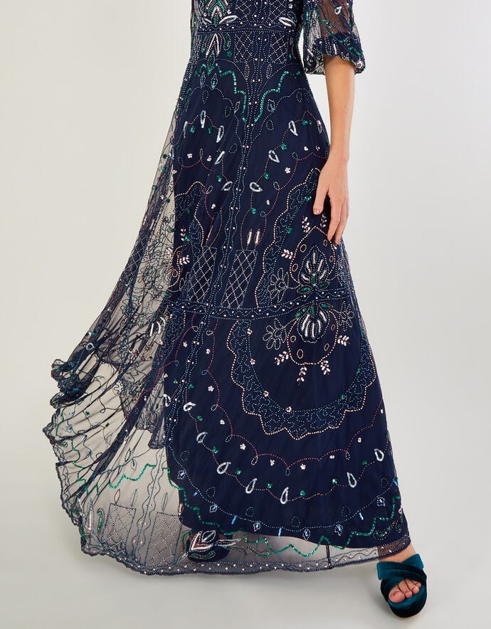 Lily Embellished Maxi Dress with Recycled Polyester Blue