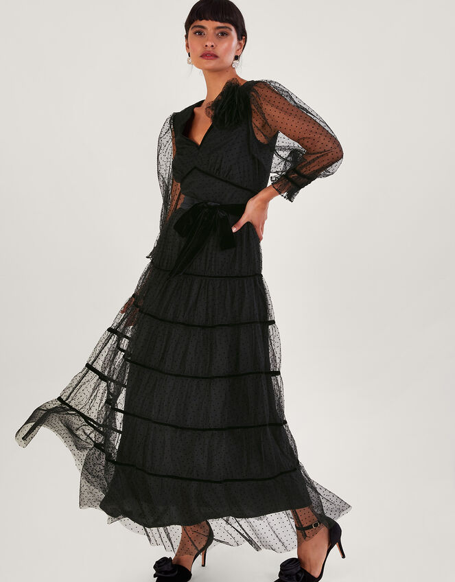 Shayla Spot Tiered Dress Black