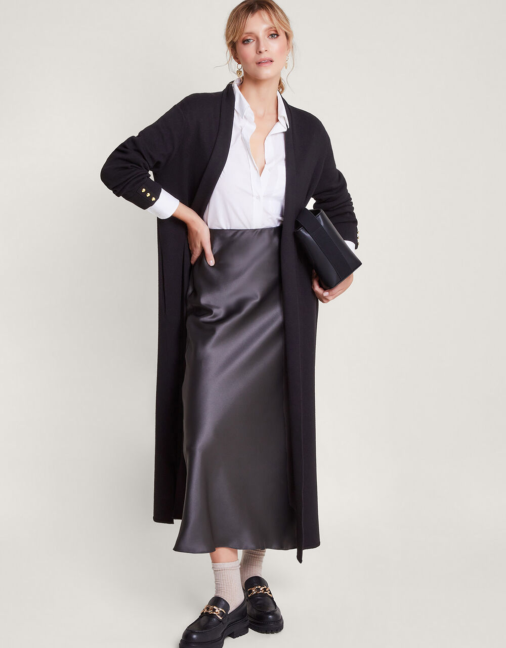 Shawl Coatigan with LENZING™ ECOVERO™ Black | Knitwear | Monsoon UK.