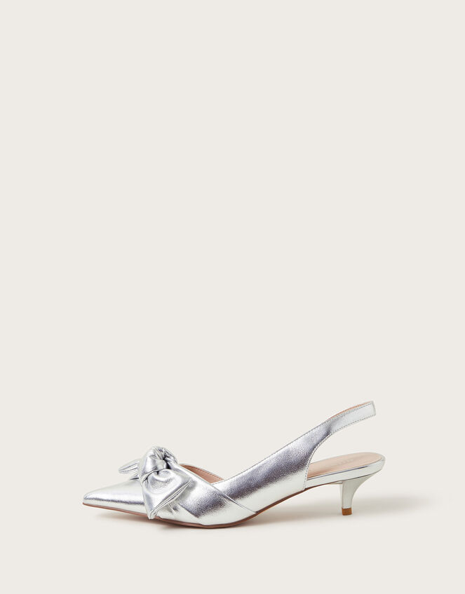 Bronte Bow Kitten Heels Silver | Occasion Shoes | Monsoon UK.