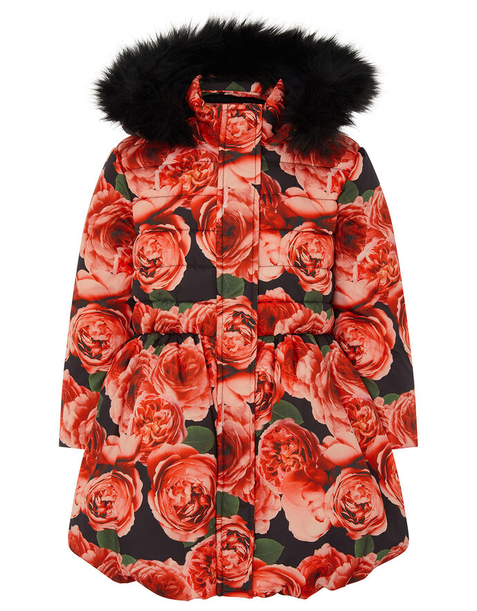 Rose Print Padded Coat Red | Girls' Coats & Jackets | Monsoon UK.