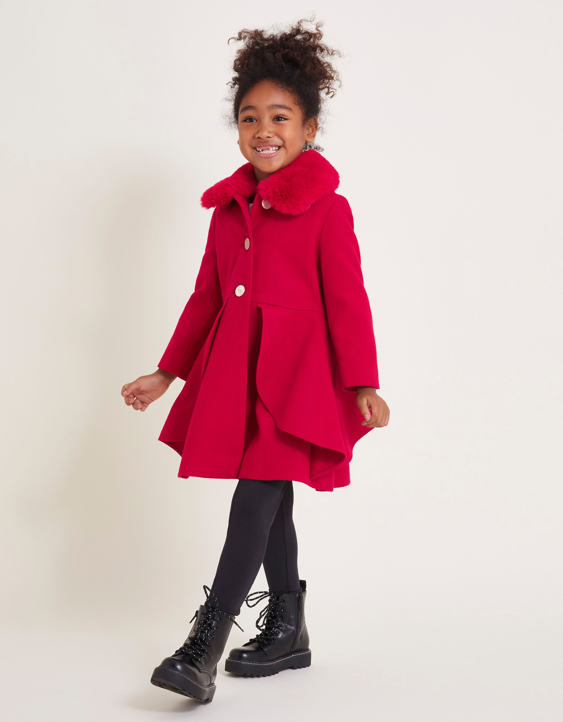 Smart Ruffle Faux Fur Collar Coat Red | Girls' Coats & Jackets ...