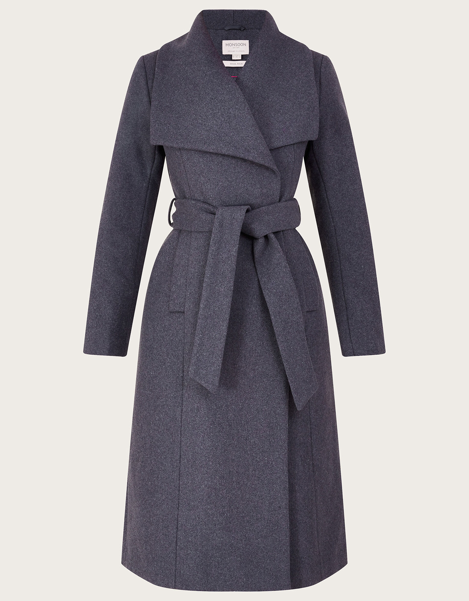 Kristen Smart Belted Robe Coat with Recycled Polyester Grey