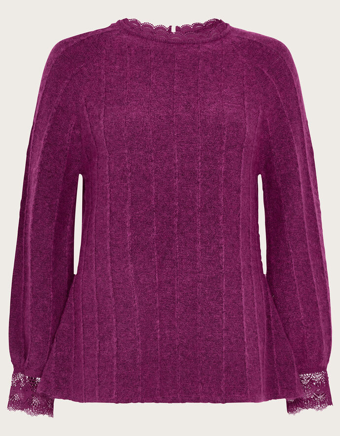 Lace Trim Jumper with Recycled Polyester Pink