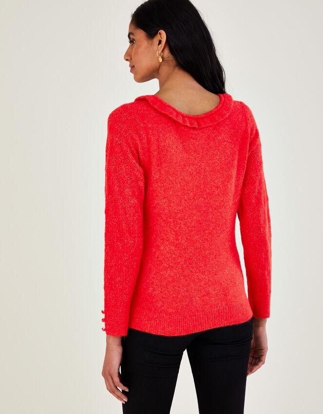 Scoop Neck Pointelle Jumper with Recycled Polyester Red