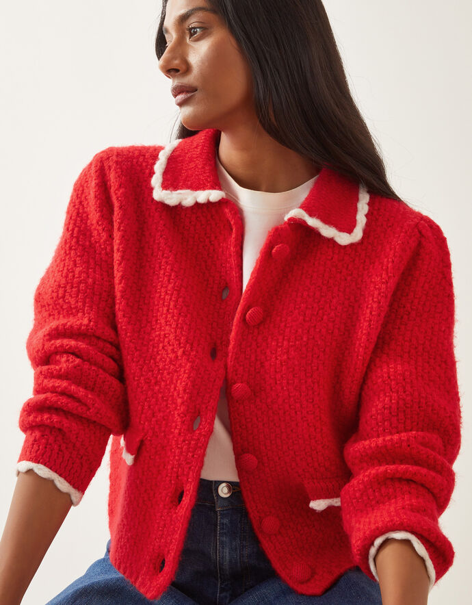 Nina Scalloped Collar Cardigan Red | Cardigans | Monsoon UK.