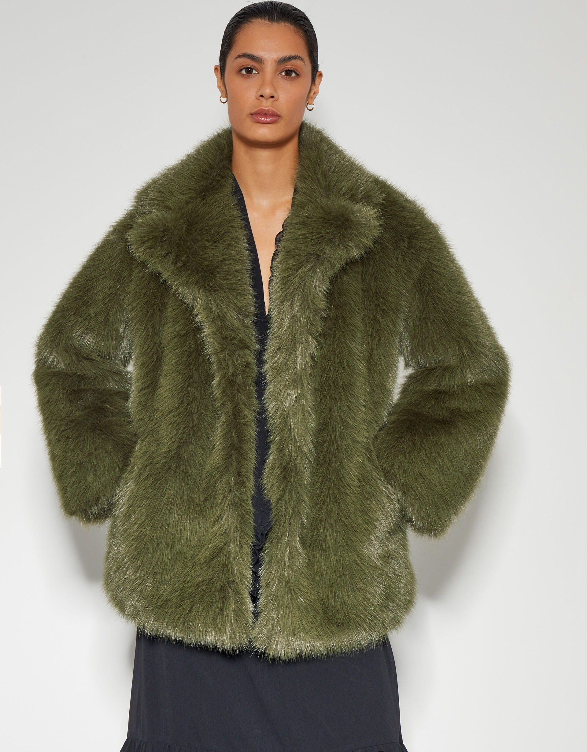 Felixa Faux Fur Coat Green | Women's Coats | Monsoon UK.