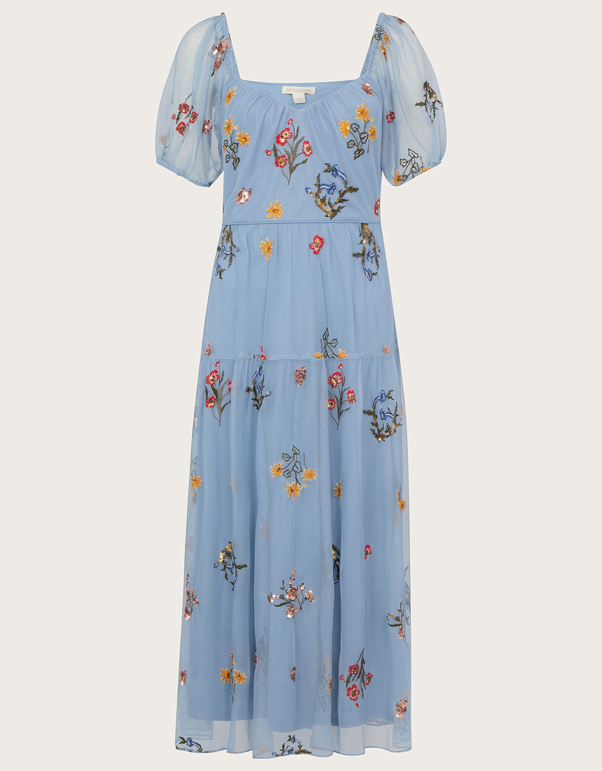 Cressida Embroidered Midi Dress in Recycled Polyester Blue