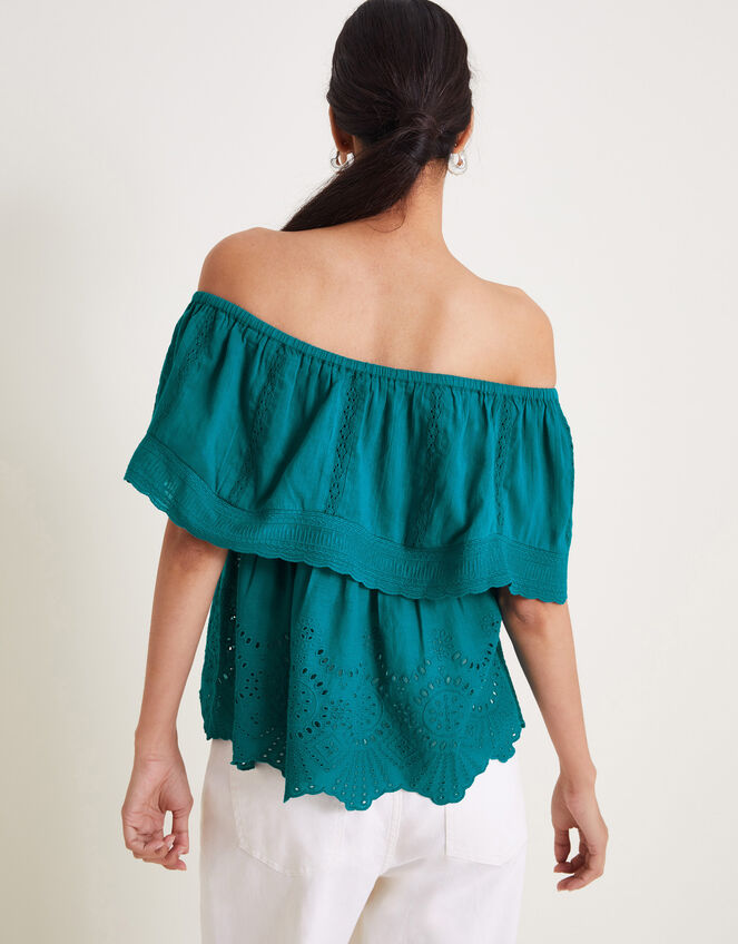 Cleo Broderie Bardot Top Teal | Tops & T-shirts | Monsoon UK.