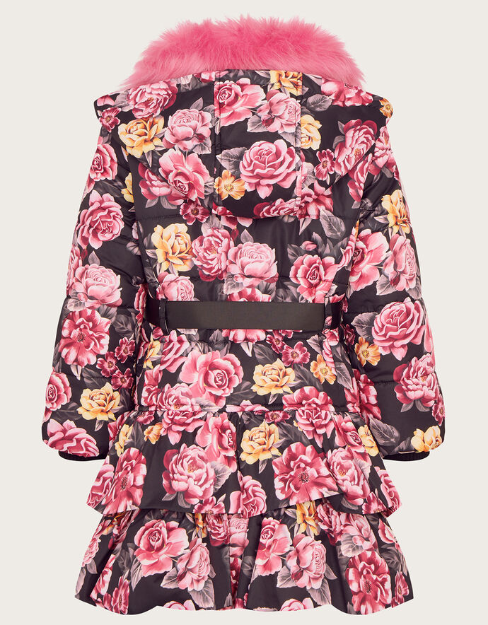 Floral Ruffle Padded Coat Pink | Girls' Coats & Jackets | Monsoon UK.