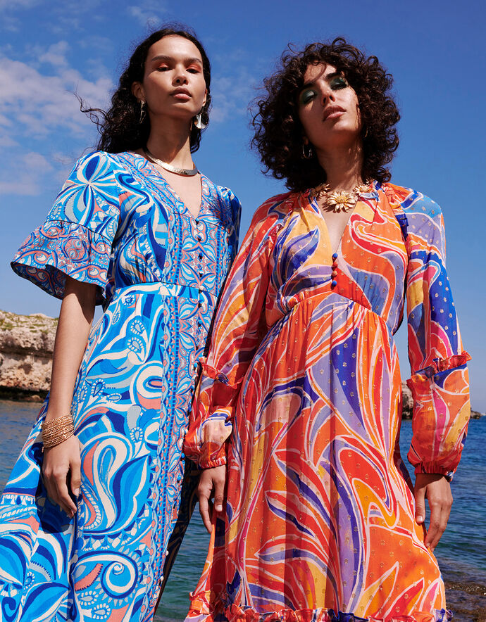 Raegan Contrast Print Dress with LENZING™ ECOVERO™ Blue