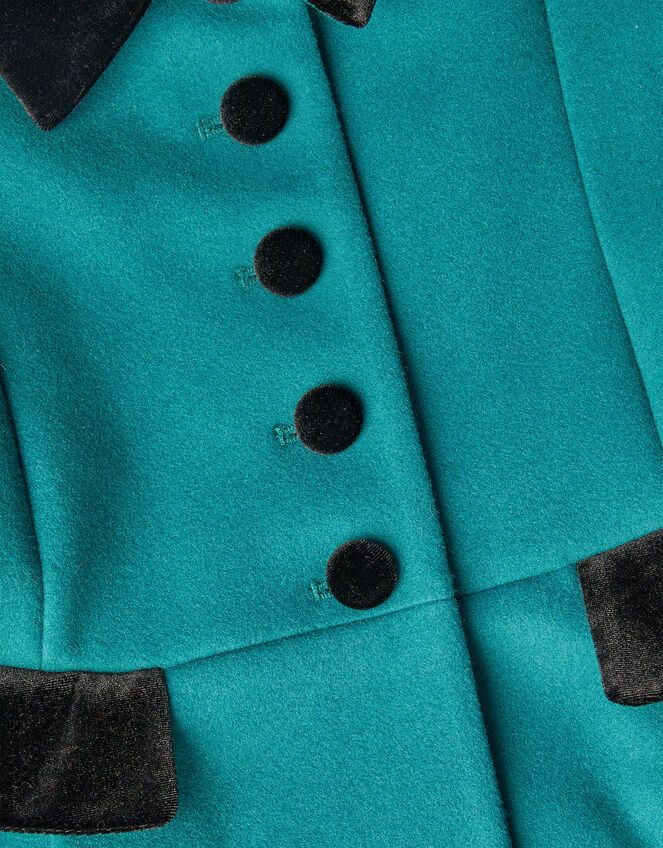 Velvet Trim Swing Coat Teal | Girls' Coats & Jackets | Monsoon UK.