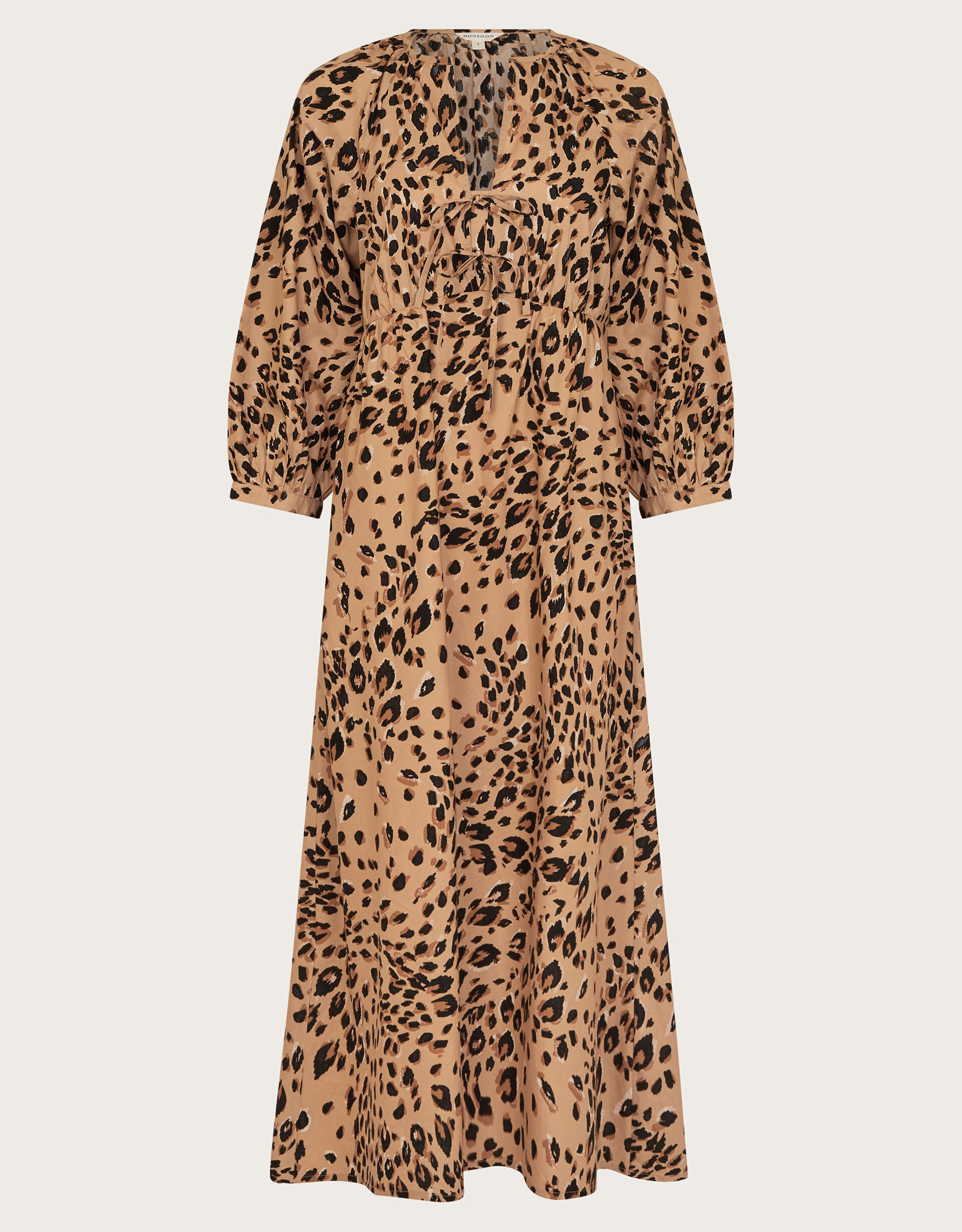 Raife Leopard Print Tie Midi Dress Natural