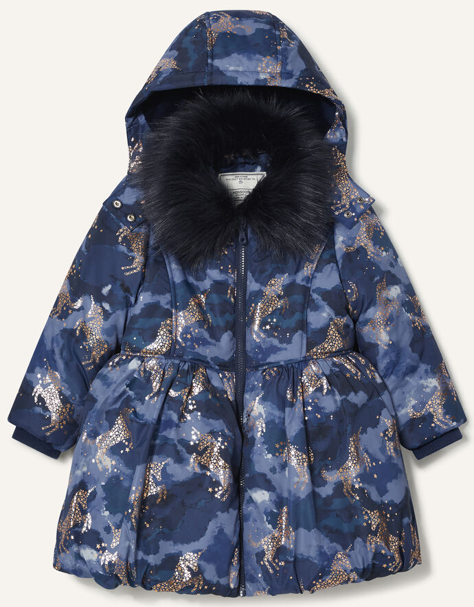 Foil Unicorn Padded Coat Blue | Girls' Coats & Jackets | Monsoon UK.