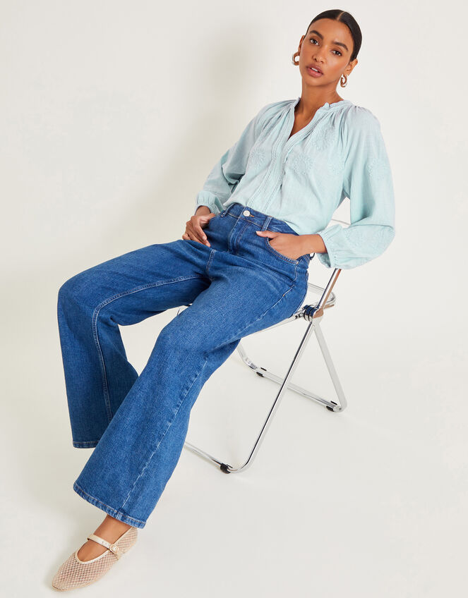 Tanvi Embroidered Long Sleeve Blouse Blue | Tops & T-shirts | Monsoon UK.