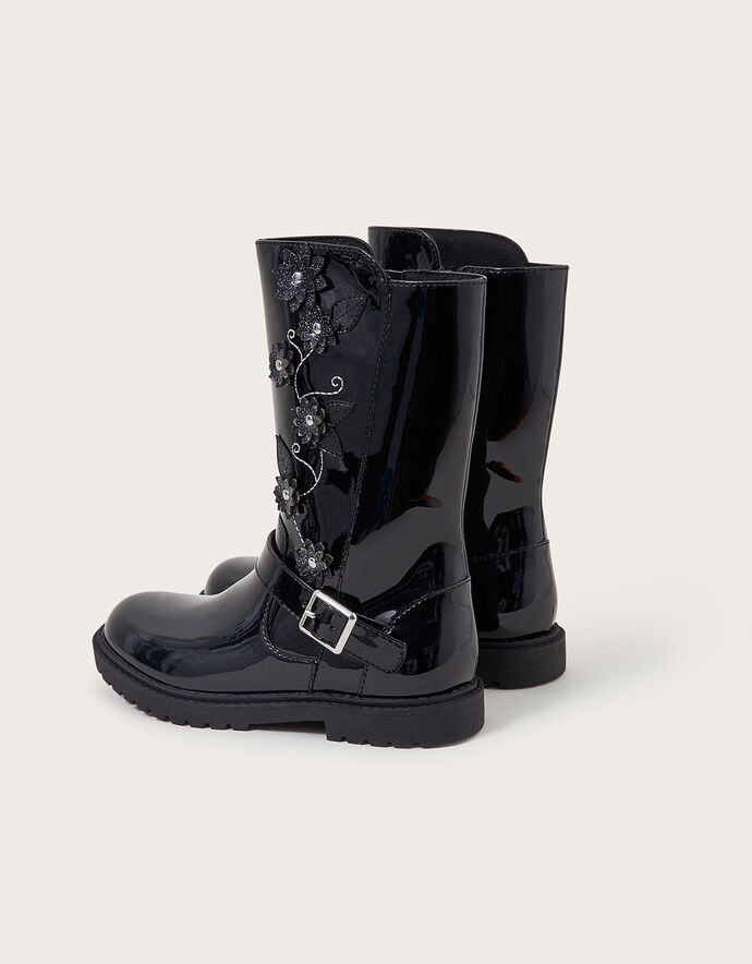 Patent Flower Riding Boots Black | Shoes | Monsoon UK.