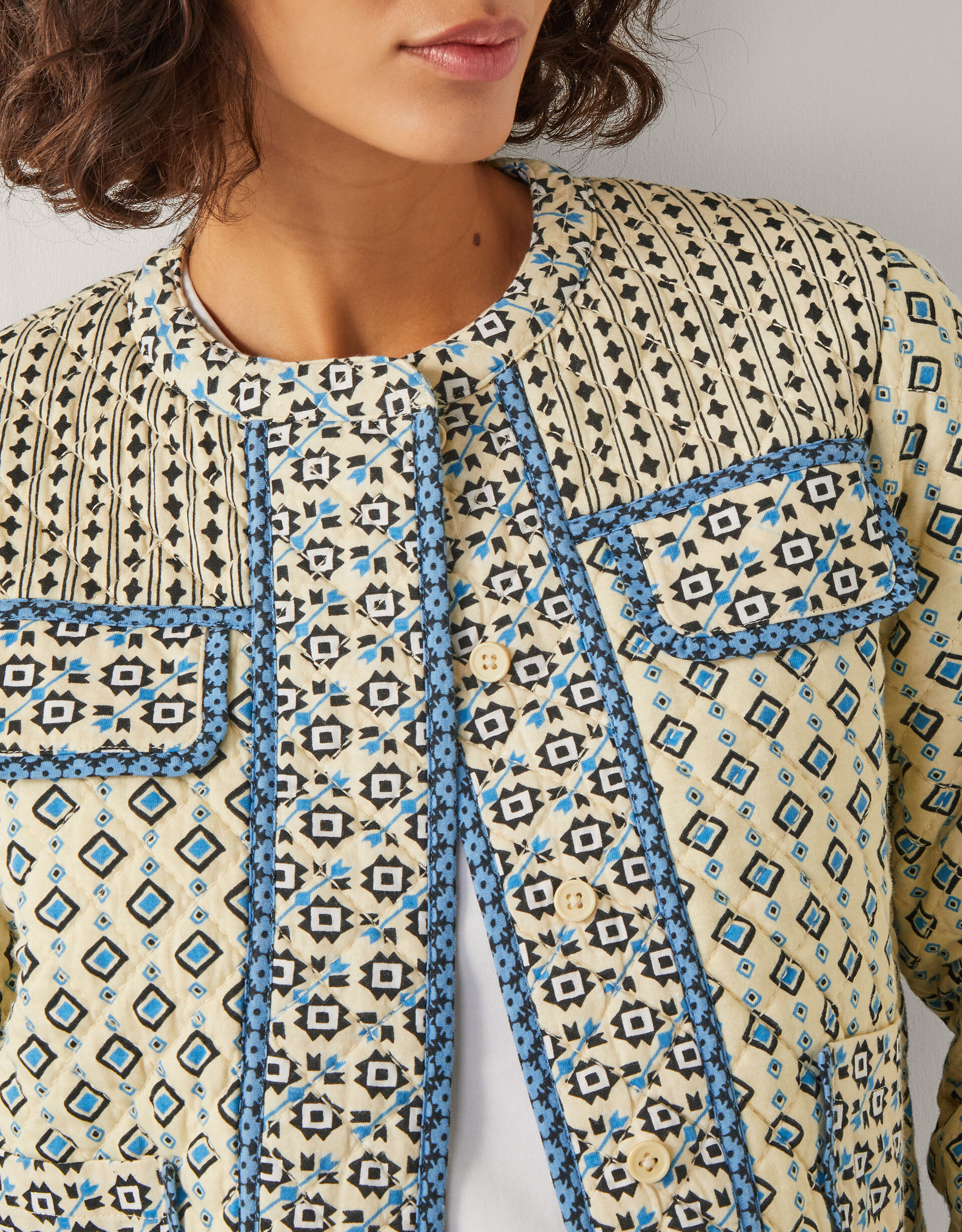 Judy Geometric Print Quilted Jacket Ivory | Jackets | Monsoon UK.