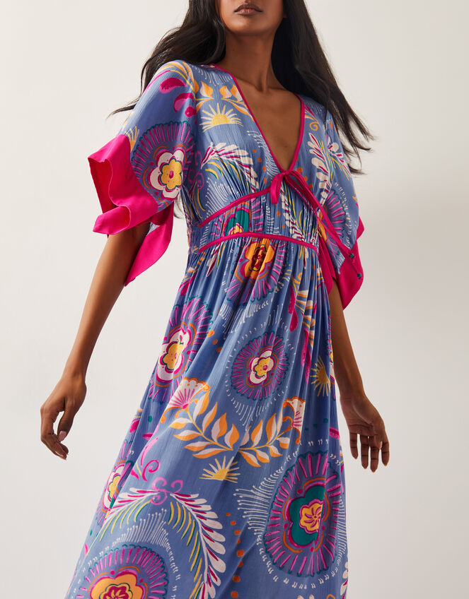 Monika Short Sleeve Floral Print Midi Dress Blue