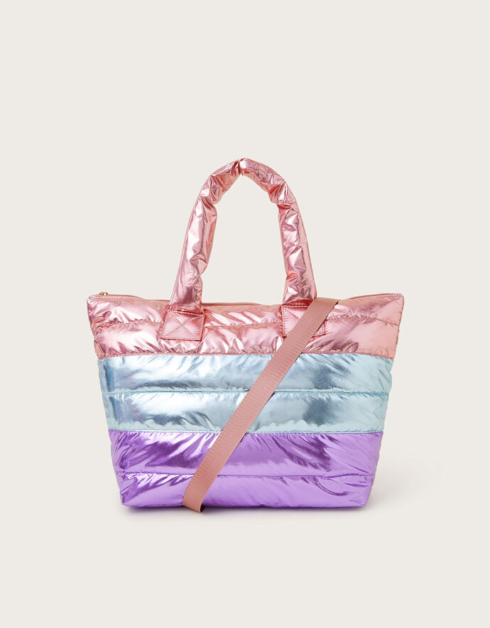 Metallic Stripe Quilted Tote Bag