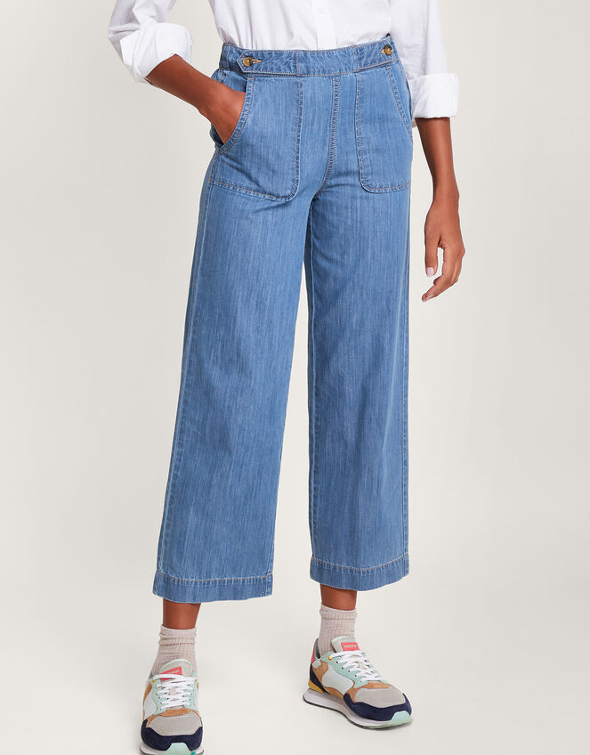 Harper Crop Wide Leg Pull-On Jeans Shorter Length Blue