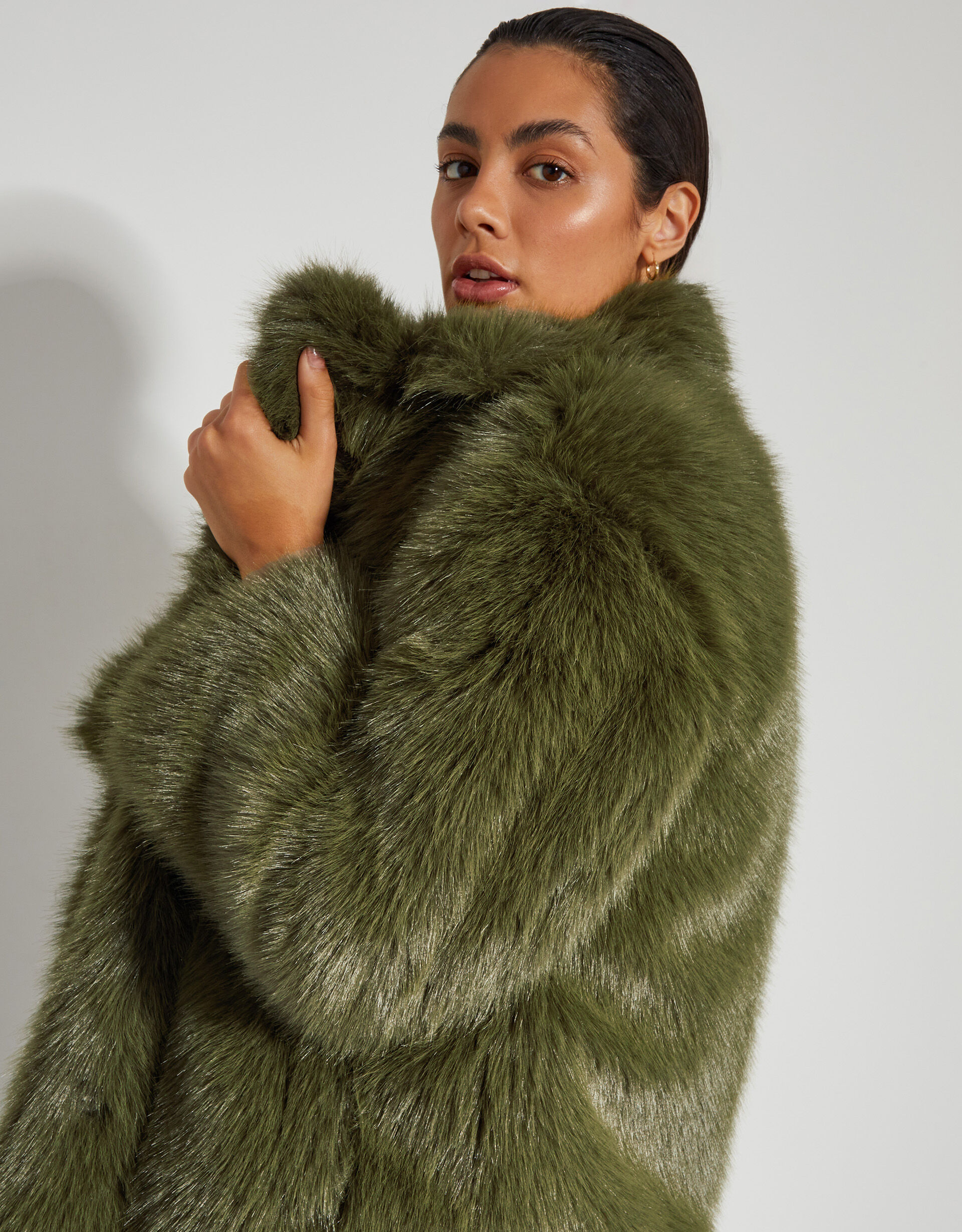 Felixa Faux Fur Coat Green | Women's Coats | Monsoon UK.