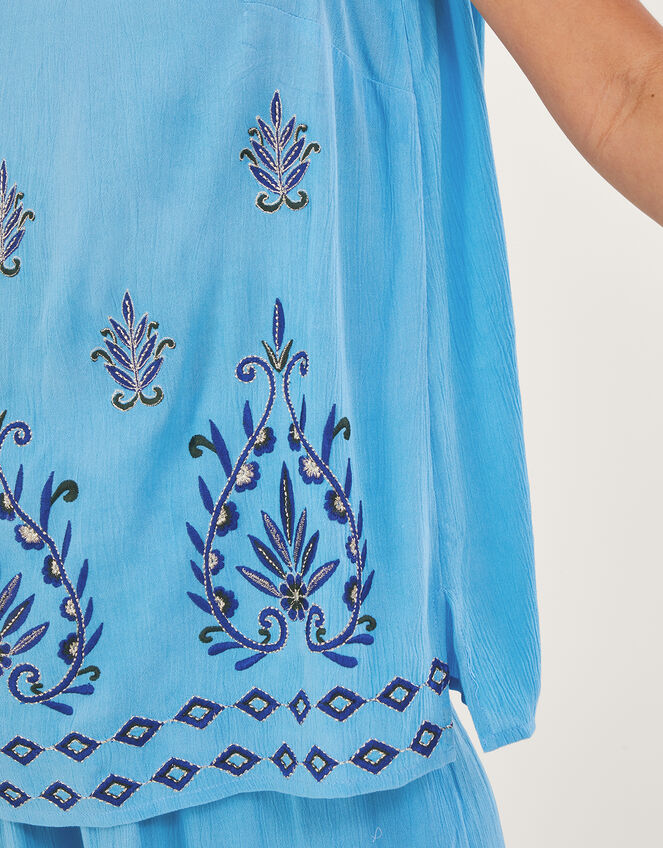 Embroidered Sleeveless Tank Top in LENZING™ ECOVERO™ Blue | Vests ...